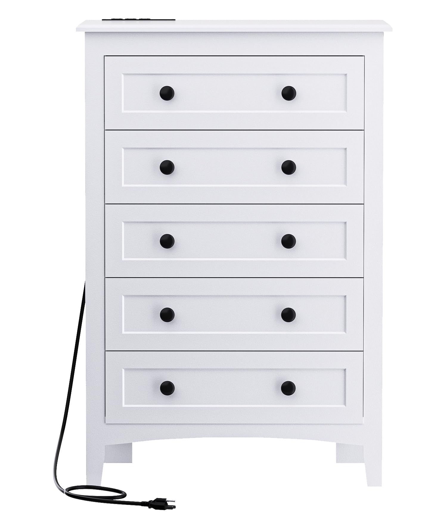 HAIOOU 5 Drawer Dresser for Bedroom, Large Storage Chest of Drawers Vertical Wooden Dresser Organizer with Power Outlets, Hidden Drawer Compartment for Living Room, Entryway - Modern White