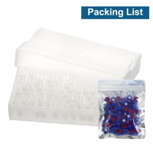 PATIKIL 2ml Autosampler Vial, 100 Pack HPLC/GC Vials 9-425 Lab Clear Vials Sample Vial Screw Cap Writing Patch Red PTFE & White Silicone Septa for LC Stamper