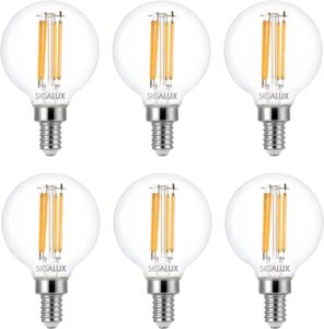 sigalux g16.5 60w led light bulb, 6 pack, dimmable, e12 base, 2700k warm white, for chandeliers, ceiling fan, pendant, 500 lumens