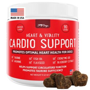 iheartdogs heart & vitality cardio support for dogs - dog heart health supplement with anchovy oil, taurine, flaxseed, arginine, blueberry extract, coenzyme q10