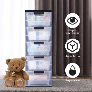 PIAOCAIYIN 5 Drawer Storage Organizer, Plastic Drawers Stackable, Vertical Storage Tower, Plastic Storage Dresser, Storage Cabinet Drawers Organizer for Clothes Toys, Large Capacity -Transparent