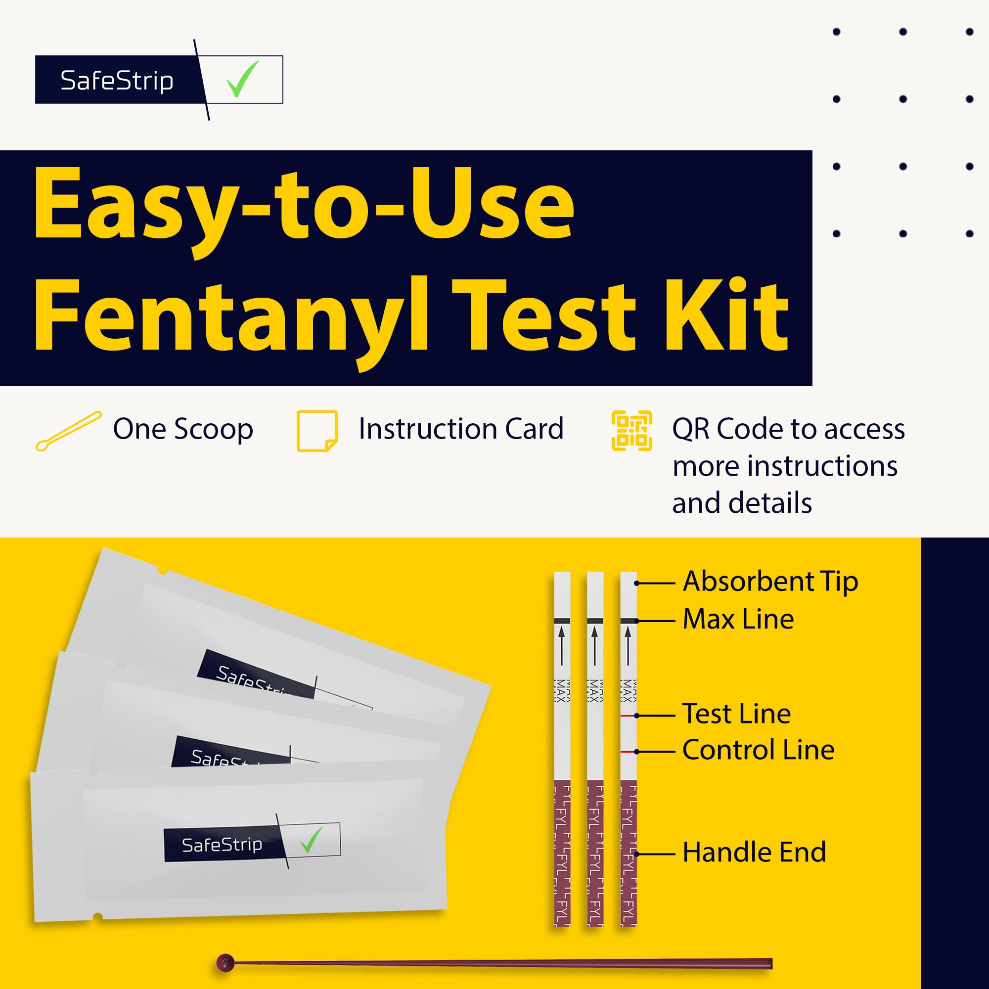 SafeStrip - Fentanyl Test SafeStrip - Fentanyl Test Strips, Quick, Reliable & Easy-to-Use Drug Test Kit for Home Medical Testing on Pills, Powder, Urine & Residue, 10-Pack Test Strips with Scoop