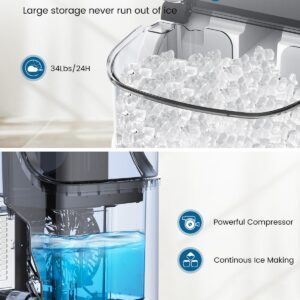 COWSAR Nugget Ice Makers Countertop, Soft Chewable Crushed Ice Maker Machine, Portable Pebble Ice Maker Countertop, 34Lbs/Day, Self-Cleaning, One-Button Operation Ice Machine for Home Kitchen Party