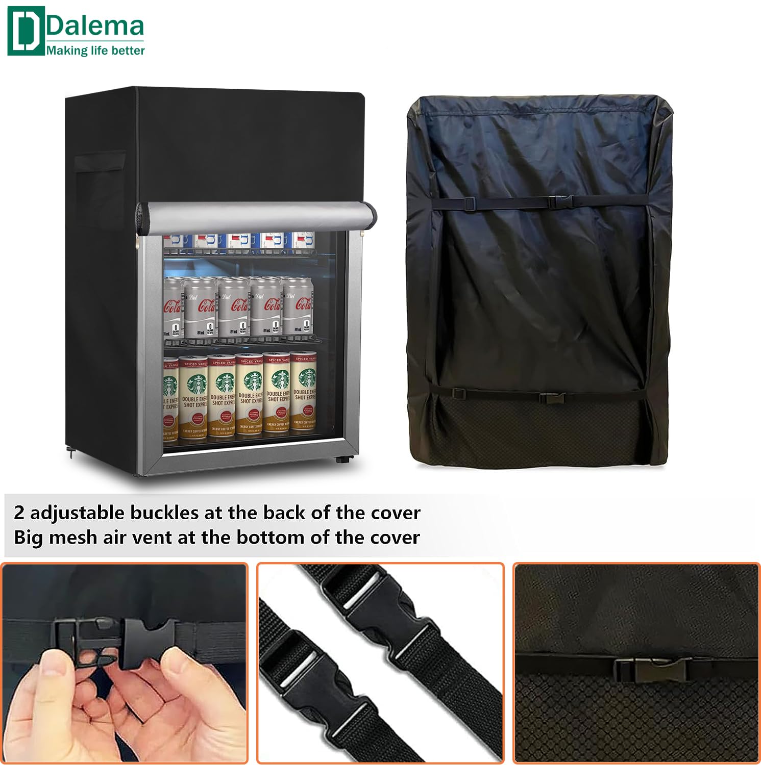 Dalema Outdoor Refrigerator Cover,600D Heavy Duty 100% Waterproof Upright Freezer Cover,Outside Stand Up Fridge Covers.Front Can Be Rolled-Up by Zippers.(Black,20" W x 20" D x 33" H)