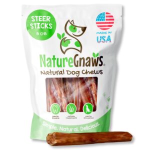 nature gnaws usa steer sticks for dogs 5-7" (8oz) - mixed thickness - long lasting for aggressive chewers and large dogs - natural beef bully dog chew bones