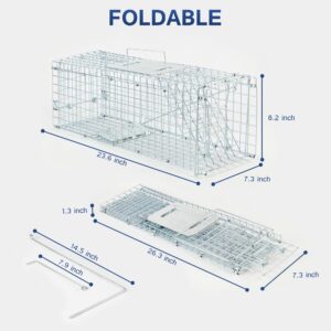 Humane Rat Trap Cage Live Rat Traps Humane Cat Traps Catch Release Live Animal Rodent Cage Collapsible Galvanized Wire for Rabbit Small Groundhogs Squirrel Mole Gopher Mice Chipmunk-24X8X7.2In