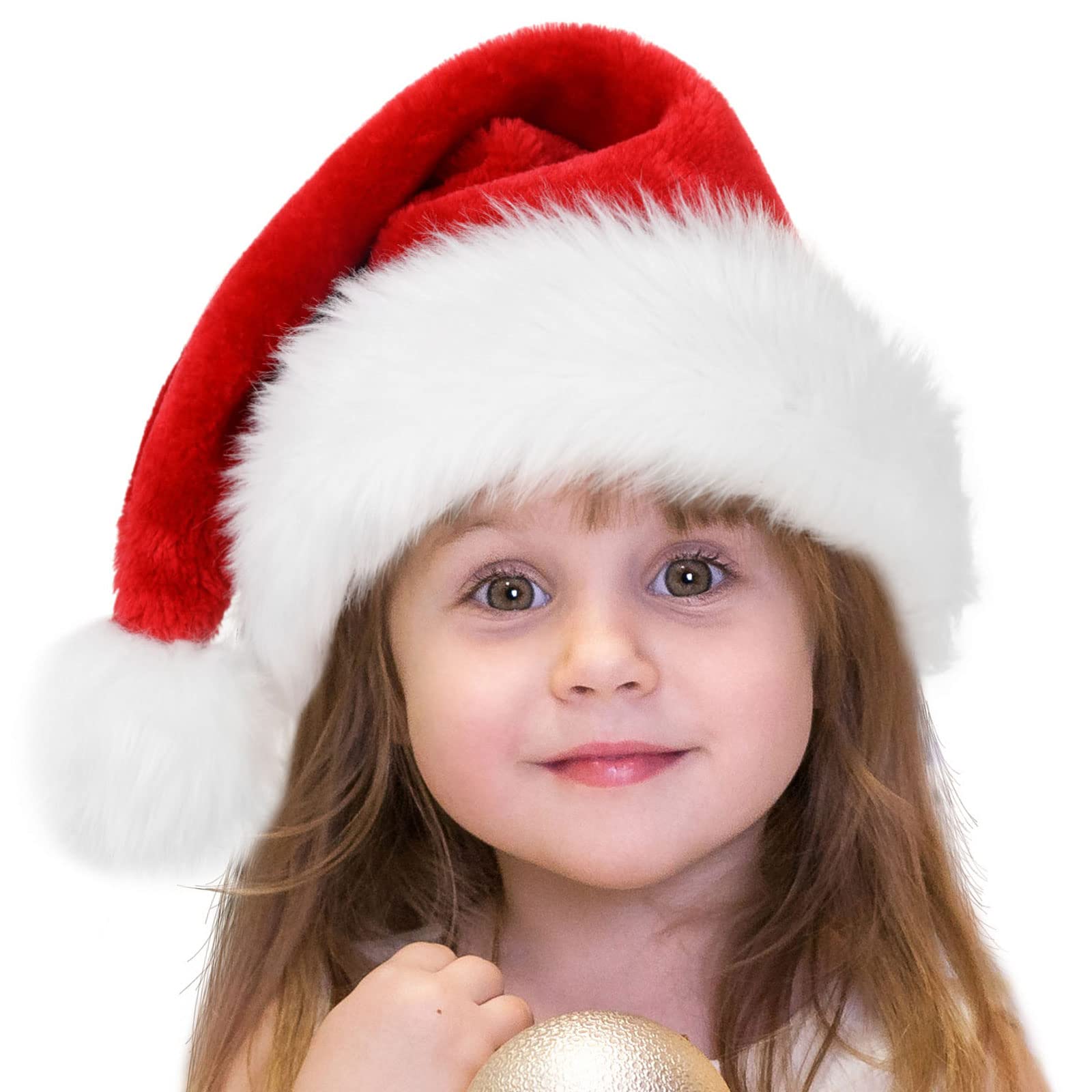 Iioscre Kids Santa Hat Christmas Hats for Girls Boys, Unisex Toddler Plush Xmas Holiday Hat,Comfort Velvet Luxury Santa Claus Hat, Thicken Classic Child Christmas Party Supplies for New Year Festive