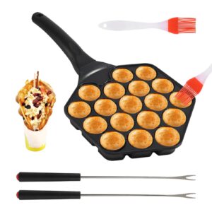 takoyaki grill pan 18 holes takoyaki maker baking pan,with silicone oil brush,2pcs barbecue forks,1.5" half sphere japanese takoyaki pan,for making takoyaki & round pancakes