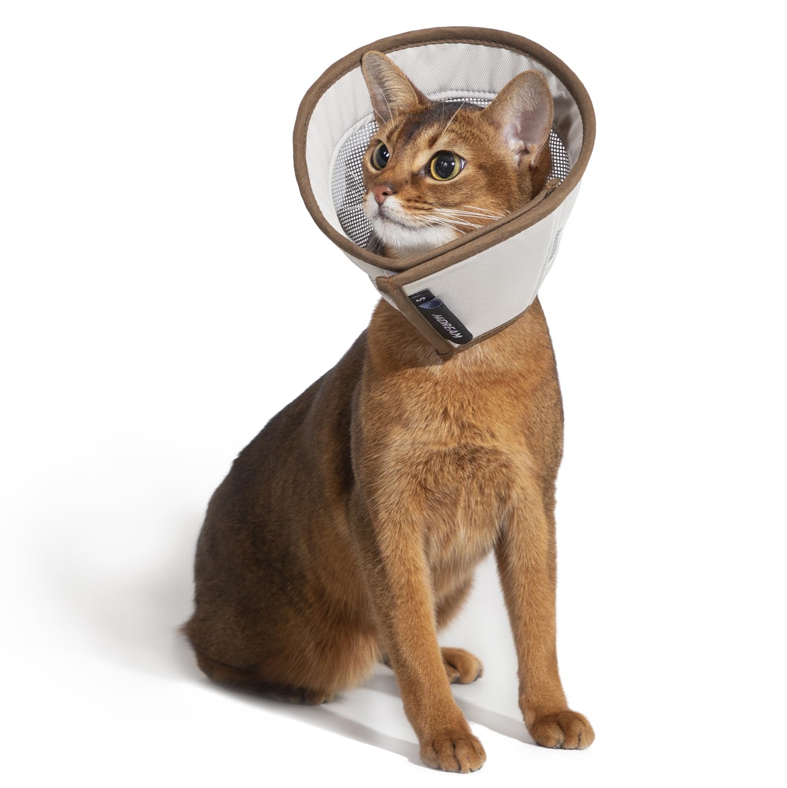 LAVAMOND Breathable Soft Dog Recovery Cone Collar After Surgery, Adjustable Lightweight Elizabethan Collar with Air Mesh for Cats, Protective Collar to Stop Licking for Puppy, Khaki, M