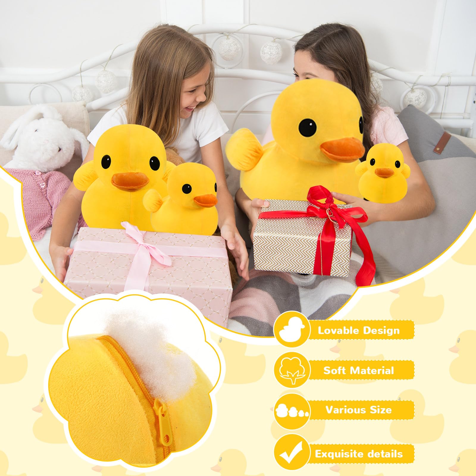 Leyndo 2 Pcs Giant Plush Yellow Duck Soft Stuffed Animal Toy Duck Stuffed Plush Pillow Animal Dolls Huggable Duck Playset Toy for Boys Girls Birthday Gift Party Sofa Decoration (8 Inch)