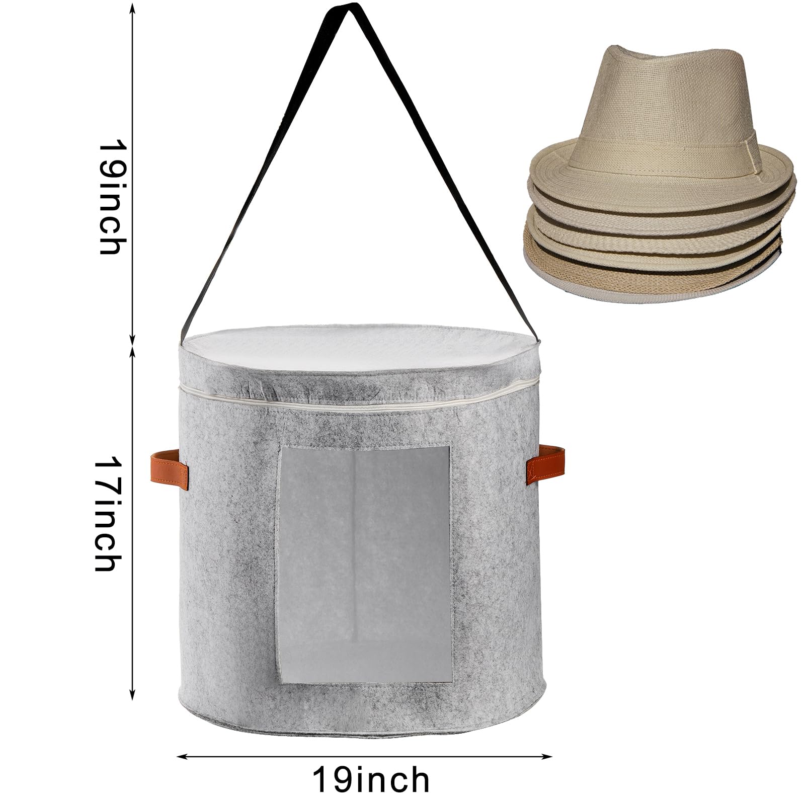 SOUJOY 2 Pack Hat Storage Box, 19" D x 17" H Foldable Felt Toy Storage Box with Lid, Large Round Travel Hat Bucket, Clothes Storage Bin for Men Women Hat Stuffed Animal Toy