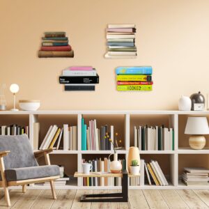 Tenceur 6 Pcs Invisible Floating Bookshelf for Wall, Heavy Duty Wall Mounted Book Organizer Acrylic Floating Shelves Holder for Books Storage Bedroom Living Room Home Office (Clear)