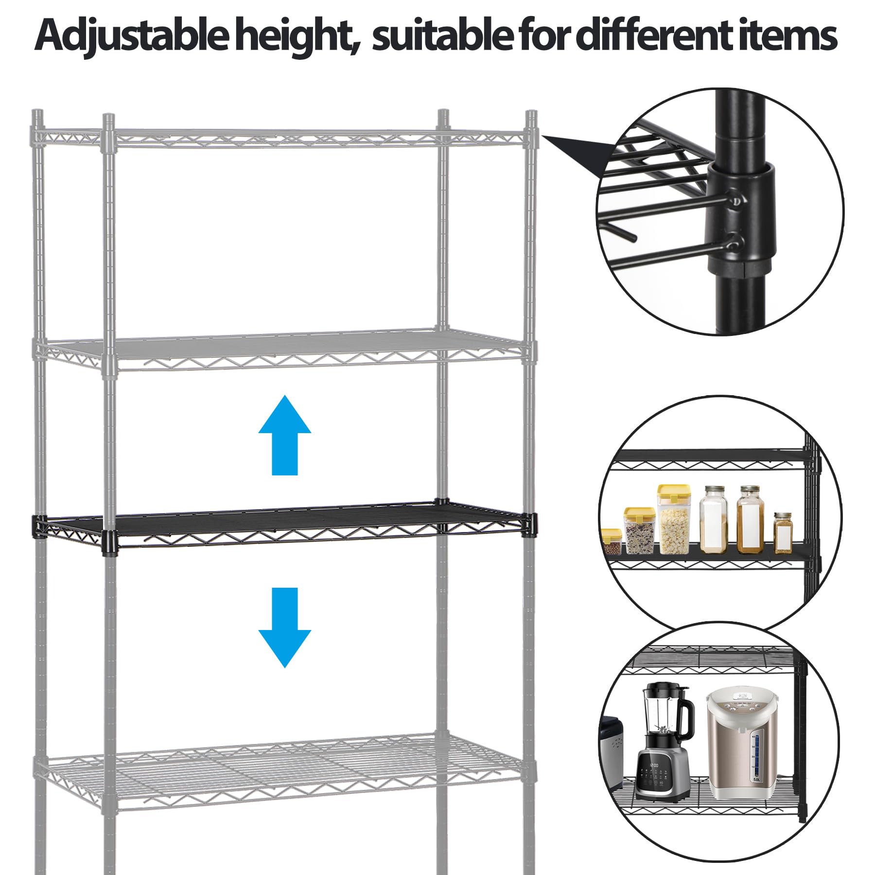 ZenStyle 5-Shelf Adjustable Storage Shelving Unit Heavy Duty Steel Organizer Wire Rack, Storage Rack with Leveling Feet for Kitchen Office Garage, 30" W x 14" D x 75" H, Black