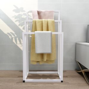 jins&vico 3 tiers metal freestanding towel rack,modern style hand towel holder,bathroom shelves for bathroom toilet bedroom washroom shower room kitchen pool etc,white