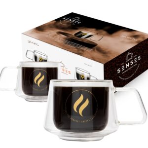 GLORAMA Double Walled Glass Coffee Mugs - 10oz Coffee Mugs for Tea, Espresso, & Cappuccino - Freezer & Microwave Safe Coffee Mugs Set of 2