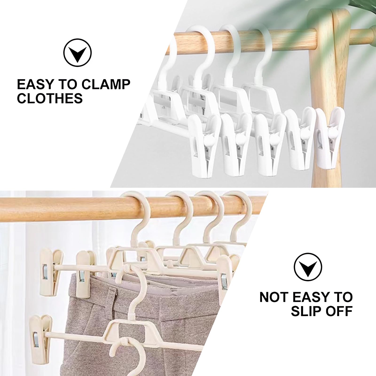 Plastic Pants Hangers, 10 Pack Pant Hangers with Clips, Clothes Hangers with 360°Rotating & Adjustable Clips, Skirt Hangers Space Saving for Kids, Adults and Girls (White)