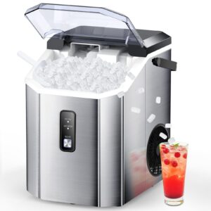 joy pebble nugget stainless steel ice maker, 10,000pcs/33lbs/day, portable handheld nugget ice maker machine with handle, ice makers countertop self-cleaning, ice scoop and basket, silver