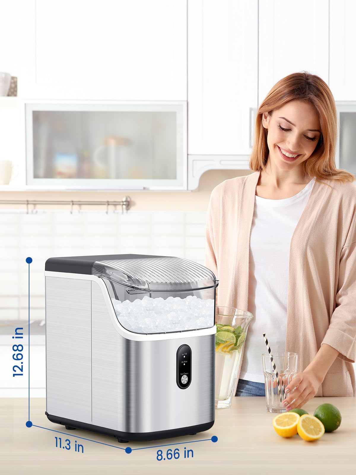 COWSAR Nugget Ice Makers Countertop, Soft Chewable Crushed Ice Maker Machine, Portable Pebble Ice Maker Countertop, 34Lbs/Day, Self-Cleaning, One-Button Operation Ice Machine for Home Kitchen Party