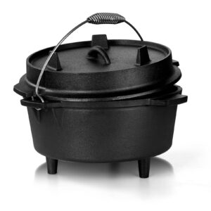 Leonyo Cast Iron Dutch Oven with Lid, 5QT Dutch Oven Camping with Lid Lifter, 2 In 1 Cast Iron Pot with Lid Handle, Pre-Seasoned Dutch Oven Pot for Camping BBQ, Bread Baking