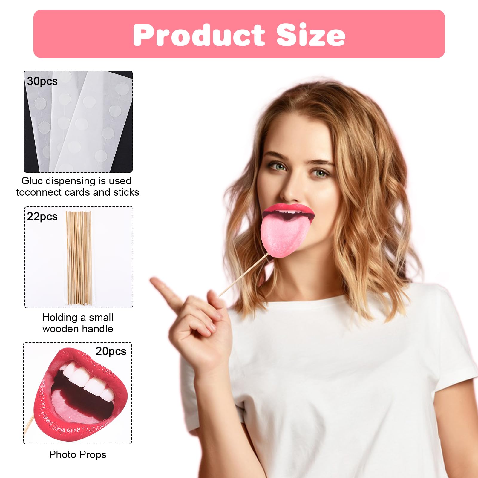 cobee Party Photo Booth Props, 20pcs Funny Mouth Lips Photo Booth Prop with Wood Stick Novelty Selfie Handheld Props for Carnival, Wedding, Birthday, Graduation, Party, Halloween Accessories(Style A)