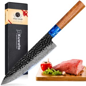 chef knife 8 inch damascus kitchen knife, japanese vg10 damascus steel meat cooking knife, gyuto chefs knife g10 ergonomic color wooden handle with luxury gift box