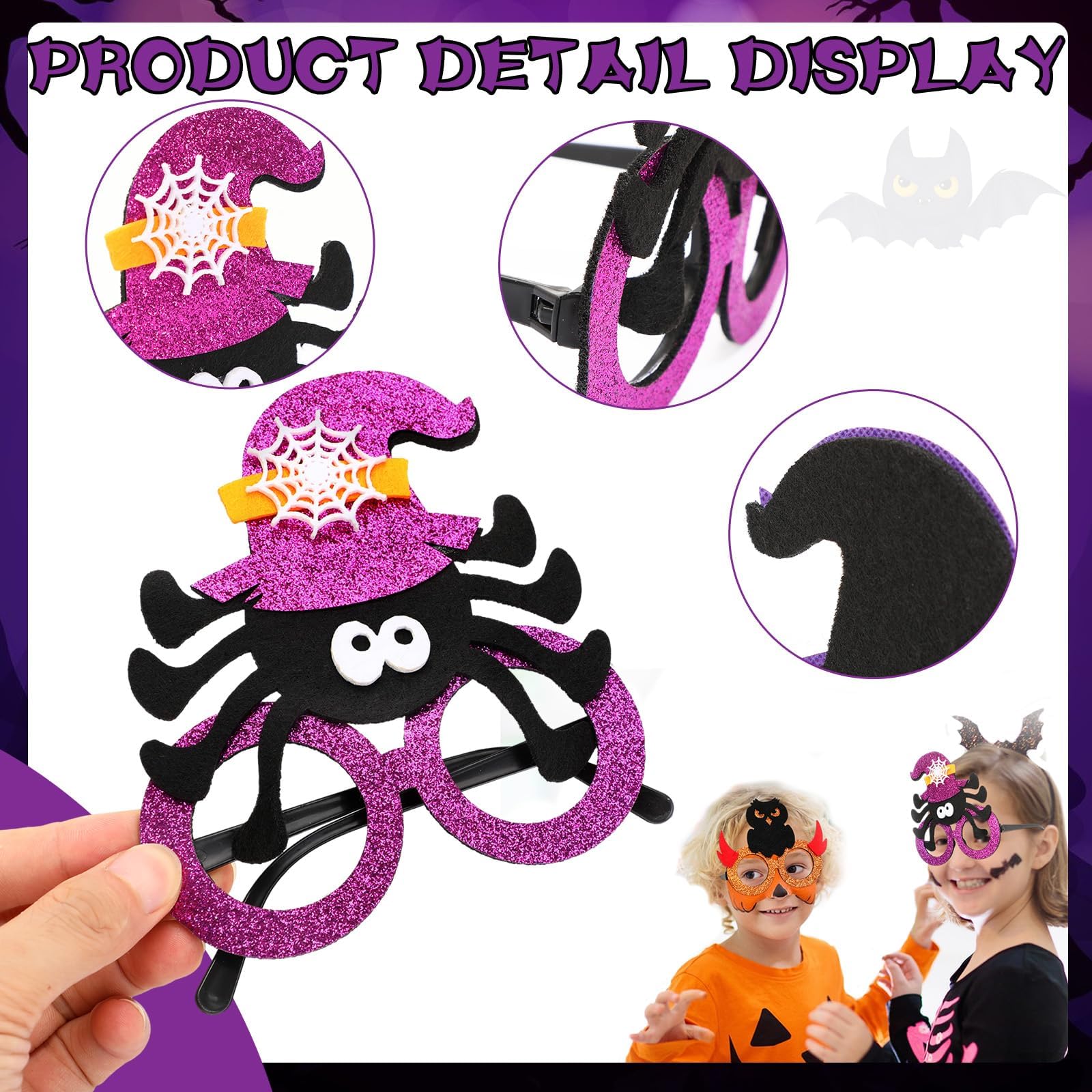 VOCOOL Halloween Photo Booth Props and 6 Pcs Halloween Glitter Glasses Halloween Baby Shower Decoration Halloween Photo Props Frame Halloween Games Birthday Party Favors Supplies (One Size Fits All)