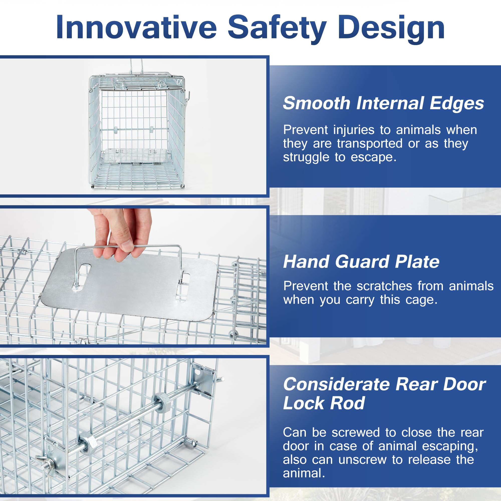 Humane Rat Trap Cage Live Rat Traps Humane Cat Traps Catch Release Live Animal Rodent Cage Collapsible Galvanized Wire for Rabbit Small Groundhogs Squirrel Mole Gopher Mice Chipmunk-24X8X7.2In