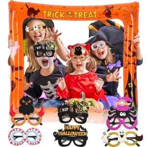 vocool halloween photo booth props and 6 pcs halloween glitter glasses halloween baby shower decoration halloween photo props frame halloween games birthday party favors supplies (one size fits all)