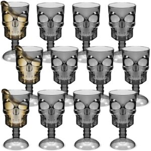 bokon set of 12 halloween cups skull goblets gothic party table decorations plastic wine goblet halloween party supplies skeleton themed centerpiece (black)