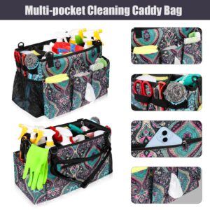 Large Wearable Cleaning Caddy Bag, Cleaning Caddy Organizer with Handle | Shoulder & Waist Strap, Cleaning Supplies Organizer Tote with Foldable Dividers for Cleaner Housekeeper (Flower-pattern)