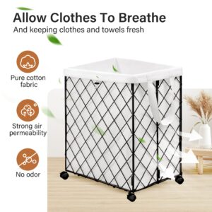 2 Wire Laundry Hamper on Wheels With Removable Liners,Rolling Large Collapsible Metal Laundry Basket,Sturdy Laundry Bag Heavy Duty Hamper,for Dirty Clothes Organization Closet Bathroom Living Room