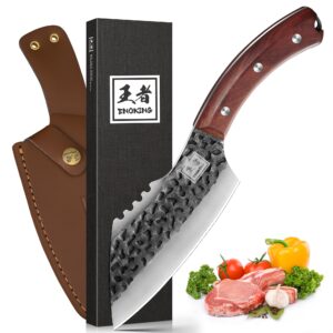 enoking chef's knife, 6.1" viking knife with sheath meat cleaver knife for fish meat cutting, full tang butcher knife janpanese cooking knives for kitchen camping outdoor