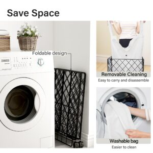 2 Wire Laundry Hamper on Wheels With Removable Liners,Rolling Large Collapsible Metal Laundry Basket,Sturdy Laundry Bag Heavy Duty Hamper,for Dirty Clothes Organization Closet Bathroom Living Room