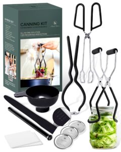 canning supplies set of 8 – canning kit for beginners – complete home canners equipment – mason jar lifter, funnel & wrench, tongs, bubble popper, magnetic lid lifter, canning labels & lids