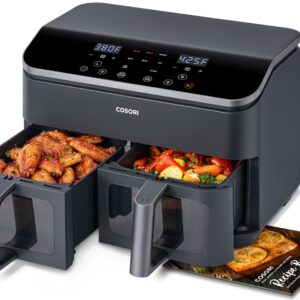 COSORI 9Qt 8-in-1 Dual Air Fryer, Multi-dish Cooking at Once for Family and Couple with Double Baskets, Bake, Roast, Reheat, Broil, Dry & 130 Recipes for Easy and Crispy Meals, Dishwasher Safe