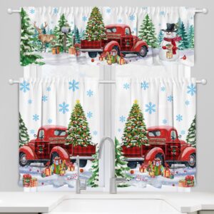 christmas kitchen curtains, christmas decor for home snowman valances for windows, red truck kitchen curtains and valances set christmas decorations for home, 27''x24'' 2 panel & 54x18 inch