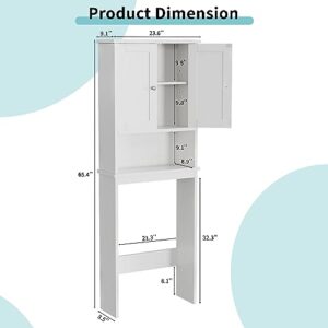 Shintenchi Over The Toilet Storage Cabinet, Bathroom Shelf Organizer with Anti-Tip Device Small Freestanding Space Saver with Adjustable Shelf，White