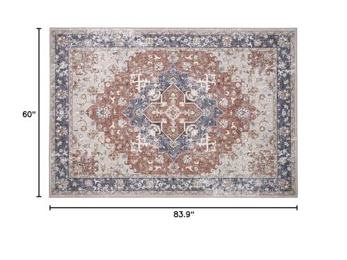 ILANGO Washable Area Rug 5'x7' Non Slip & Washable Rugs for Living Room, Lightweight Thin Carpet for High Traffic Area, Boho Area Rugs for Bedroom Dining Room Indoor