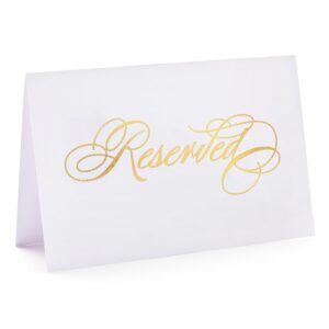 25 pack reserved sign, real gold foil printed tent place cards, reserved table signs, wedding reserved signs for table at restaurants, church, business office board meetings, holiday christmas party.