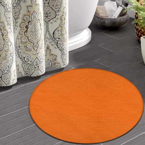 Home Decor Modern Round Area Rug, Non-Slip Kitchen Office Circle Rug, Room Sofa Yoga Soft Round Carpet Compatible with Orange 36inch(90cm)