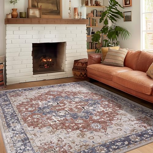 ILANGO Washable Area Rug 5'x7' Non Slip & Washable Rugs for Living Room, Lightweight Thin Carpet for High Traffic Area, Boho Area Rugs for Bedroom Dining Room Indoor