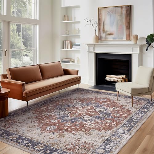 ILANGO Washable Area Rug 5'x7' Non Slip & Washable Rugs for Living Room, Lightweight Thin Carpet for High Traffic Area, Boho Area Rugs for Bedroom Dining Room Indoor