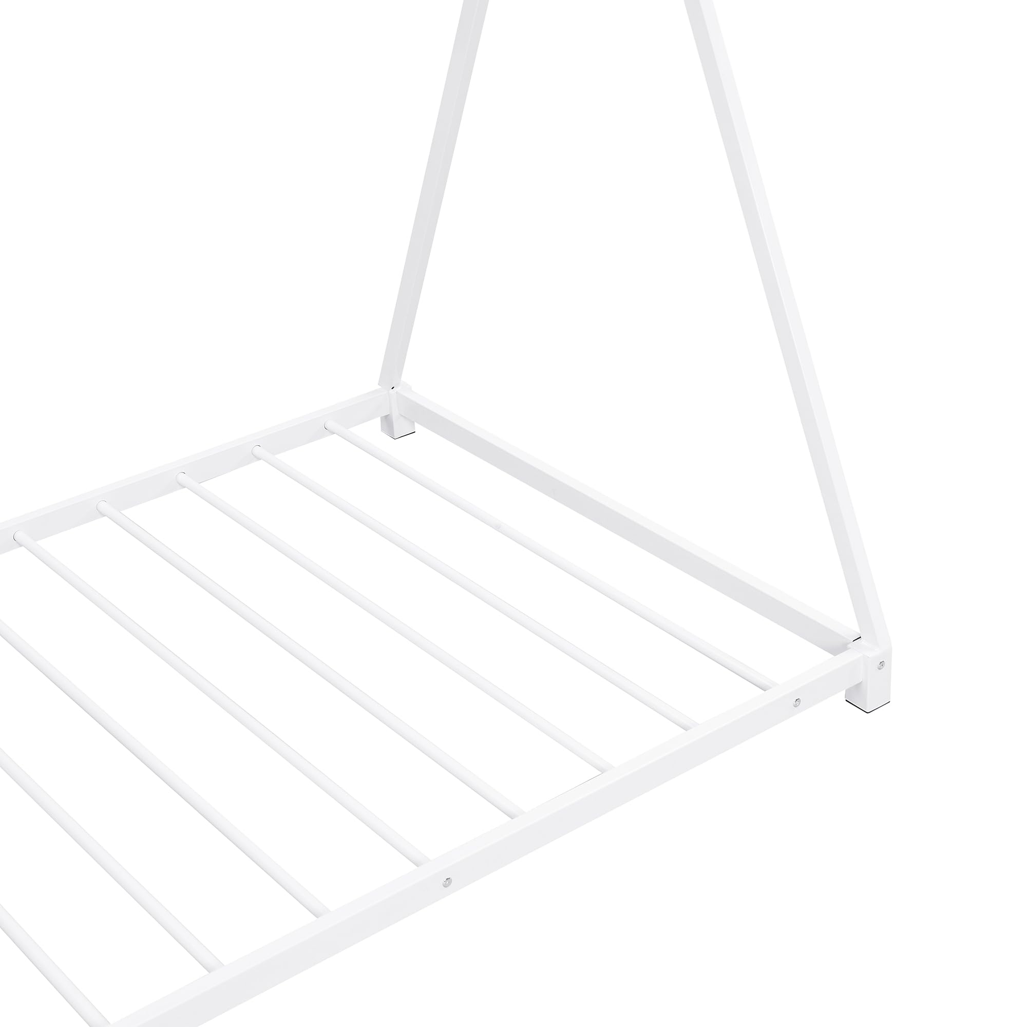 Harper & Bright Designs Twin Floor Bed for Kids, Montessori Bed, Playhouse Bed Frame, Twin Tent Complete Bed, Metal Floor Twin Bed for Kids, Boys, Girls, No Box Spring Needed (White, Twin)