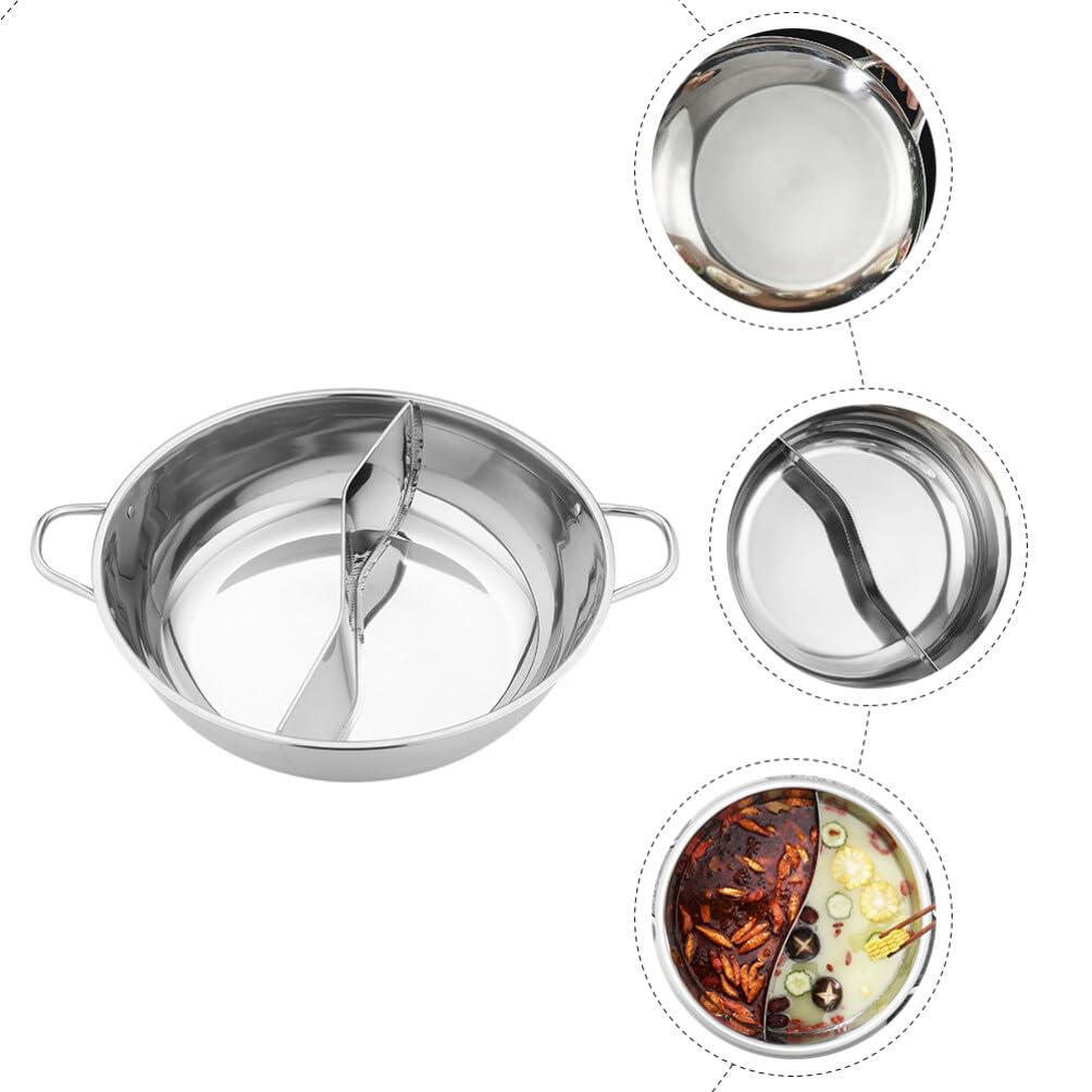 UPKOCH Stainless Steel Pot with Divider Weldless Hot Pot Two-flavor Soup Pot Shabu Shabu Pot Induction Cookware with Handle for Gas Electric Stove Cooking Pot 28cm