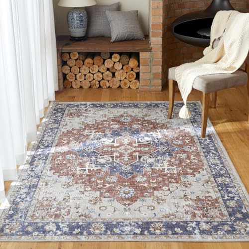 ILANGO Washable Area Rug 5'x7' Non Slip & Washable Rugs for Living Room, Lightweight Thin Carpet for High Traffic Area, Boho Area Rugs for Bedroom Dining Room Indoor