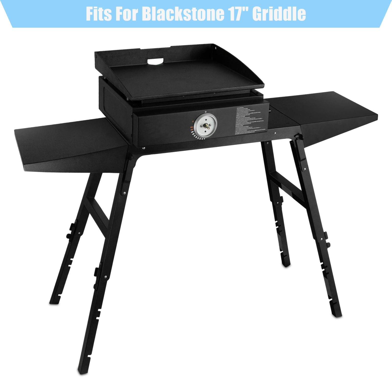 Raweao Universal Portable Griddle Stand - Grill Griddles Stand Fit for Blackstone 17” or 22” Propane Table Top Griddle with Two Side Shelf, Ideal for Outdoor Cooking & Camping