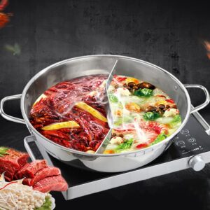 UPKOCH Stainless Steel Pot with Divider Weldless Hot Pot Two-flavor Soup Pot Shabu Shabu Pot Induction Cookware with Handle for Gas Electric Stove Cooking Pot 28cm