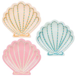 talking tables mermaid themed pastel paper plates, shell shaped recyclable eco-friendly kids birthday party tableware decorations under the sea celebrations or baby shower |12-pack