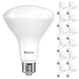 sunco 12 pack br30 led bulbs, high output 1200 lumens, indoor flood lights, 11w equivalent 65w, 3000k warm, e26 base interior dimmable recessed can light bulbs