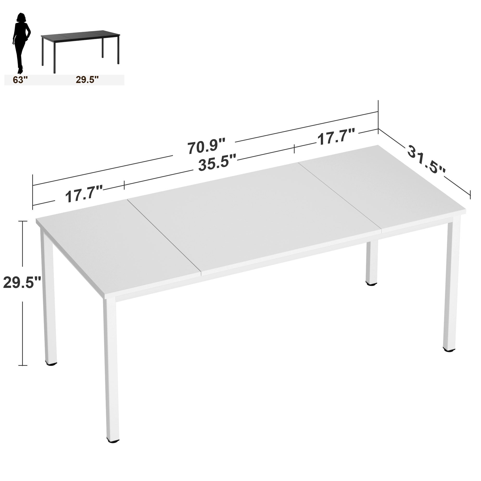 Need Large Computer Desk 70.8 x 31.5 inches Conference Table Large Office Desk Writing Table Workstation for Home Office,White 10FJGSAC3-180WW-ND